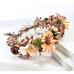 DDazzling Sunflower Flower Crown Eucalyptus Halo Women Girls Headpiece Photo Prop (Coffee)