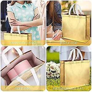30 Pieces Glossy Reusable Grocery Bag Gift Bags with Handles for Wedding (Gold,12.6 x 4.72 x 11.02 Inch)