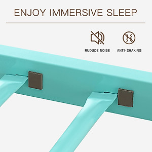 ikalido Metal Loft Bed Twin Size with Safety Guardrail and Ladder, No Box Spring Needed Space Saving Bedroom Furniture, Aqua Green