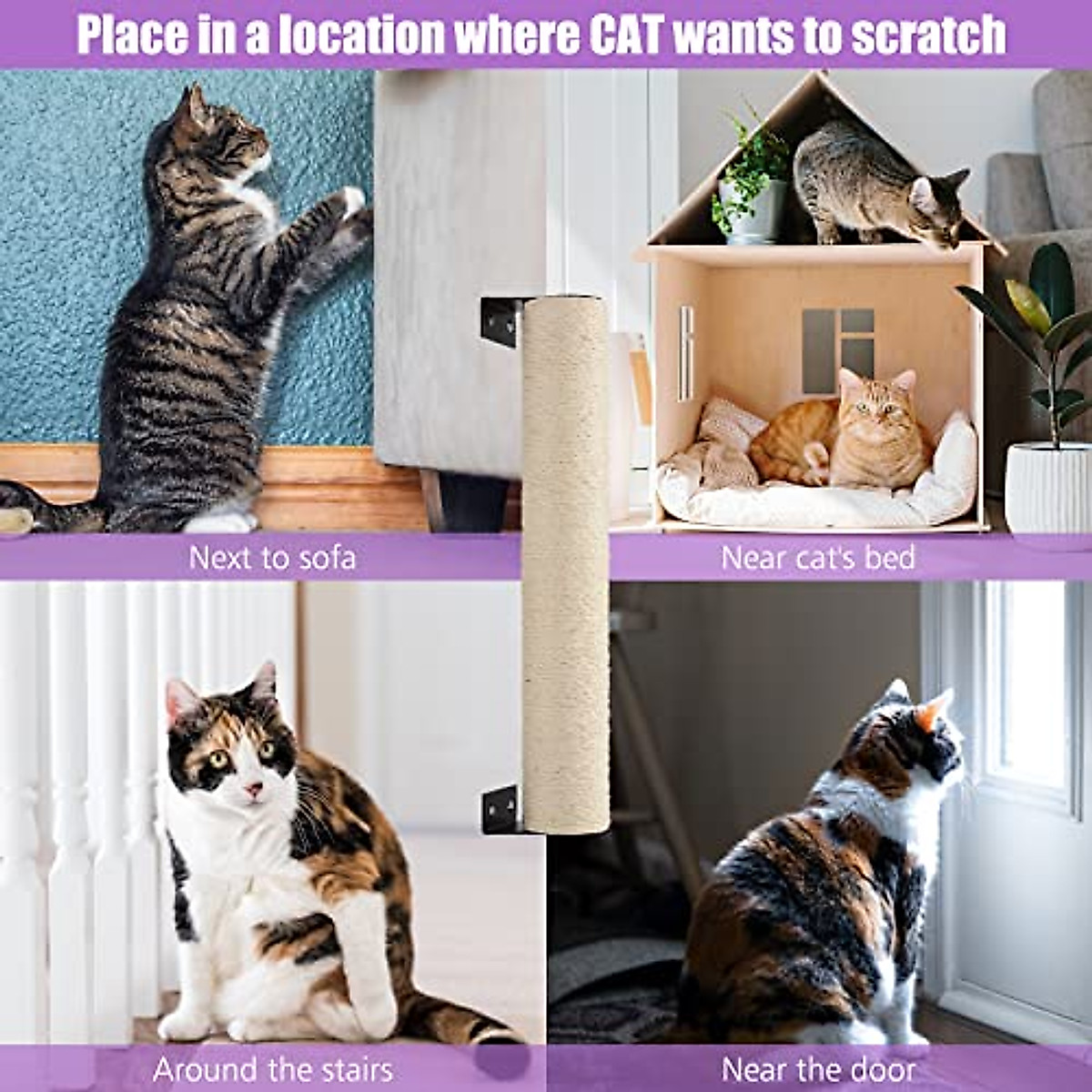 BEBOBLY Wall Mounted Cat Scratching Post for Indoor Cats | Kitten Wall Shelves Climbing Furniture| Sisal Rope Cat Claw Scratcher Tree | Solid Wooden Walkway for Cage Mounted Climbing Relaxing