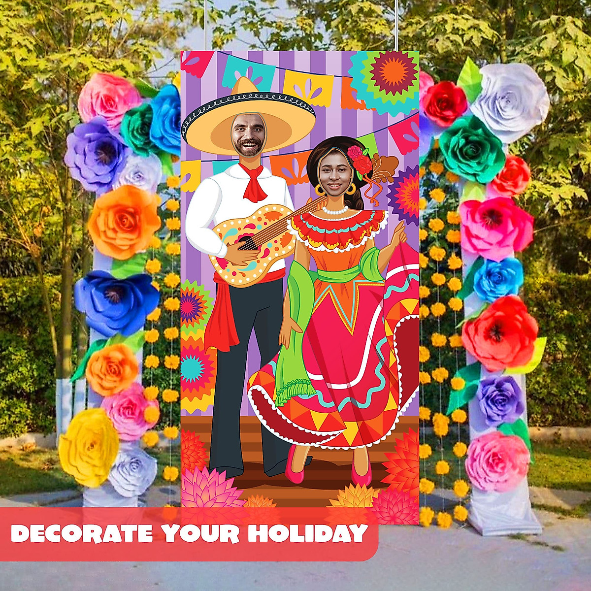 JOYIN 36x72ft Cinco de Mayo Couple Photo Door Banner, Fiesta Theme Photography Backdrop, Fiesta Photo Booth Background for Mexican Theme Birthday Party Supplies, Mexican Decoration, Taco Tuesday Event