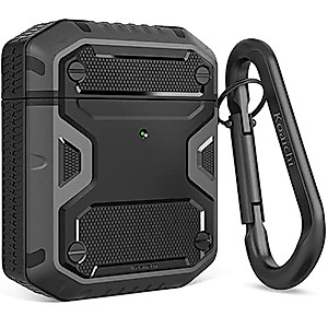 Koaichi Compatible with AirPods Case, Full-Body Rugged Hard Shell Protective Case Cover with Keychain Designed for AirPods 1st & 2nd, Black