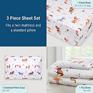Wildkin Kids Microfiber Twin Sheet Set for Boys and Girls, Bedding Sheet Set Includes Top Sheet, Fitted Sheet, and One Standard Pillow Case (Horses)