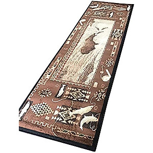 Wildlife Nature Bear Fish Lodge Modern Geometric Arrows Area Rug Carpet Tan Brown (2’ X 7’ Runner)