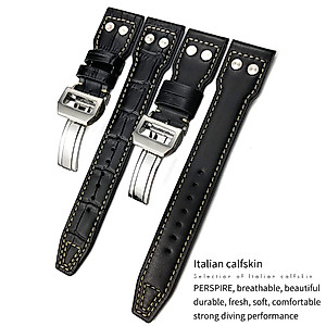Genuine Leather With Rivets Watchband 20mm 21mm 22mm Fit for IWC Big Pilot's Watches Le Petit Prince TOP GUN IW3777 IW3293 Wristband Folding Buckle Cowhide Watch Strap (Crazy horse leather, 22mm)