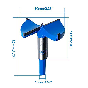 Qjaiune 2-3/8 Inch / 60mm Forstner Drill Bit, 2.375 Inch Boring Bit Cutter Tungsten Carbide Wood Hole Saw Auger Opener, Woodworking Hole Opener Hinge Hole Cutter for Wood, Plastic, Plywood