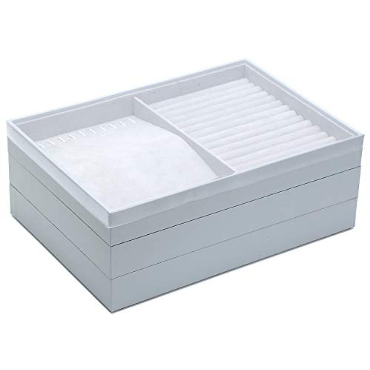 ORIGIA Stackable Jewelry Organizer Trays Accessories Storage Box for Drawer Dresser Wardrobe, Gadgets Display Showcase, Set of 3