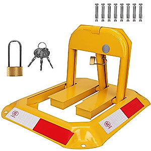 Tevlaphee Parking Space Lock Folding Parking Barrier, Manual Parking Space Double Lock & Manual Parking Blocker & Car Parking Gadgets Orange