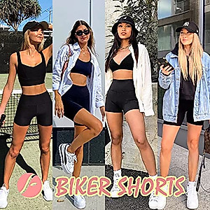 FULLSOFT 4 Pack Biker Shorts for Women – 5" High Waist Tummy Control Workout Yoga Running Compression Exercise Shorts with Pockets(4 Pack Black/Grey/Light Green/White,Large-X-Large)