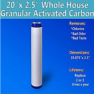 Standard Whole House Coconut Shell Granular Activated Carbon Water Filter 20” x 2.5” Fits 20” x 2.5” Housings. Remove Chlorine and Bad Odor. Compatible with EP-20, HX-CB-25-2010, F3WCB32 Pack of 2
