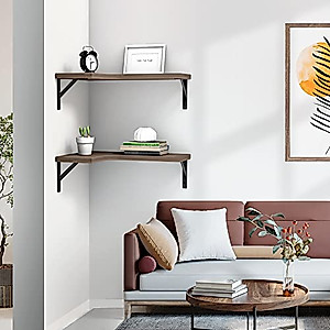 EACHPAI Floating Corner Shelves for Wall Décor Storage, Wall Shelves Set of 2, Wall Mounted Wood Shelves for Home Decor, Bedroom, Living Room, Bathroom, Kitchen, Office (Brown)