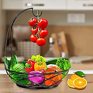 PT COVER Fruit Bowl with Banana Hanger - Fruit Basket for Kitchen Counter with Holder - Black Chrome