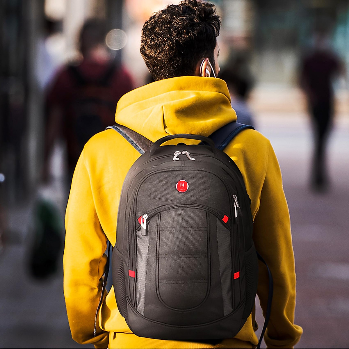 Omnpak 15.6 Inch Laptop Backpack for Men, Anti-Theft Travel Computer Bag with USB Charging Port, Water Resistant Multi-functional Business Backpack with Laptop Compartment, Black