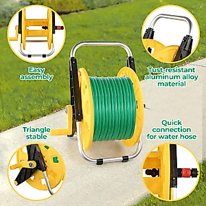 Portable Garden Hose Reel-Holds 131-Feet Hose Of 5/8-Inch,Wall/Floor Mounted 2 In1 Water Hose Holders For Outside With Hose Adapter For Outside Yard Lawn