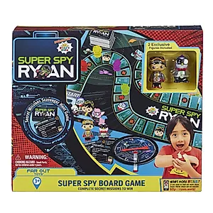 Far Out Toys Ryan’s World Super Spy Board Game, Mission Scavenger Hunt to Pack Rat’s Secret Lair, Adventure, Exploration, Mystery, 2 Exclusive Rare Collectible Micro Figures, 70 Mission Cards, Ages 3+