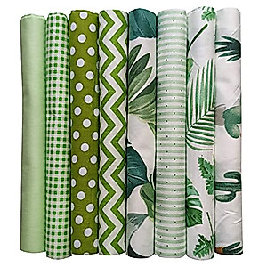 Quilting Fabric Misscrafts 8pcs 100% Cotton Craft Fabric Bundle Squares Fat Quarters 18" x 22" Multicolored for Patchwork DIY Sewing Scrapbooking Green Plant