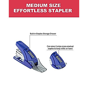 PAPERPAL Effortless Standard Stapler Set, 20 Sheet Capacity, Half Strip, Built-in Staples Storage, Holds 1/4" Staples, Includes 1000 Staples and A Staple Remover, Office, School & Daily Use, Dark Blue
