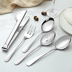 BEWOS Serving Utensils, 20-Piece Large Serving set, Serving Spoons, Slotted Spoons, Serving Tongs & Forks, Cake Server, Butter Knife, Stainless Steel Serving Utensils Set for Parties, Dishwasher Safe