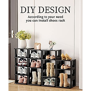 Shoe Organizer Shoe Rack for Small Spaces 5 Tier Plastic Vertical Narrow Shoe Shelves for Closet Black Shoe Holder, Stand For Entryway Shoe Storage Boots Organizer Stackable Shoe Cabinet