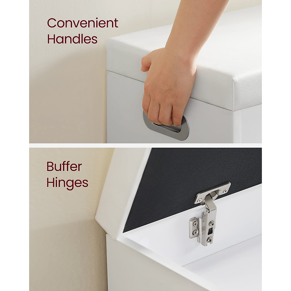 VASAGLE Storage Bench with Cushion, Shoe Bench with Padded Seat, 3 Compartments, Hidden Storage, Shelves, Hallway Bedroom, Load Capacity 330 lb, 11.8 x 31.5 x 17.3 Inches, Cloud White