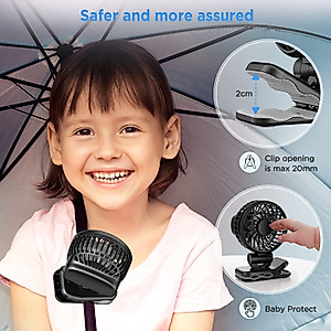 Stroller Fan, EasyAcc Rechargeable Battery Operated Mini Fan Clip on Fan, 540° Rotation Portable Fan with Narrow Gap Grille for Baby Safety, 3 Speeds Personal Desk Fan for Crib Umbrella Straps (Black)