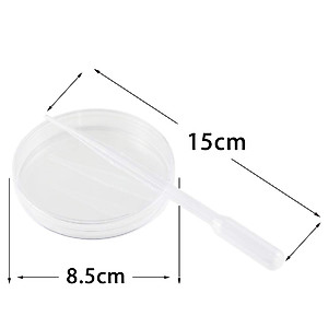 MEETOOT 10pcs Disposable Plastic Petri Dish 90x15mm with 5 2ml Thickened Plastic Transfer Pipettes for School Science Fair Project and Party