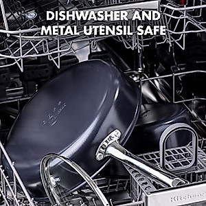 GreenPan Chatham Prime Midnight Hard Anodized Healthy Ceramic Nonstick, 5 Piece Cookware Pots and Pans Set, Mixed Cooking Utensils, Stainless Steel Handles, PFAS-Free, Dishwasher Safe Oven Safe, Black