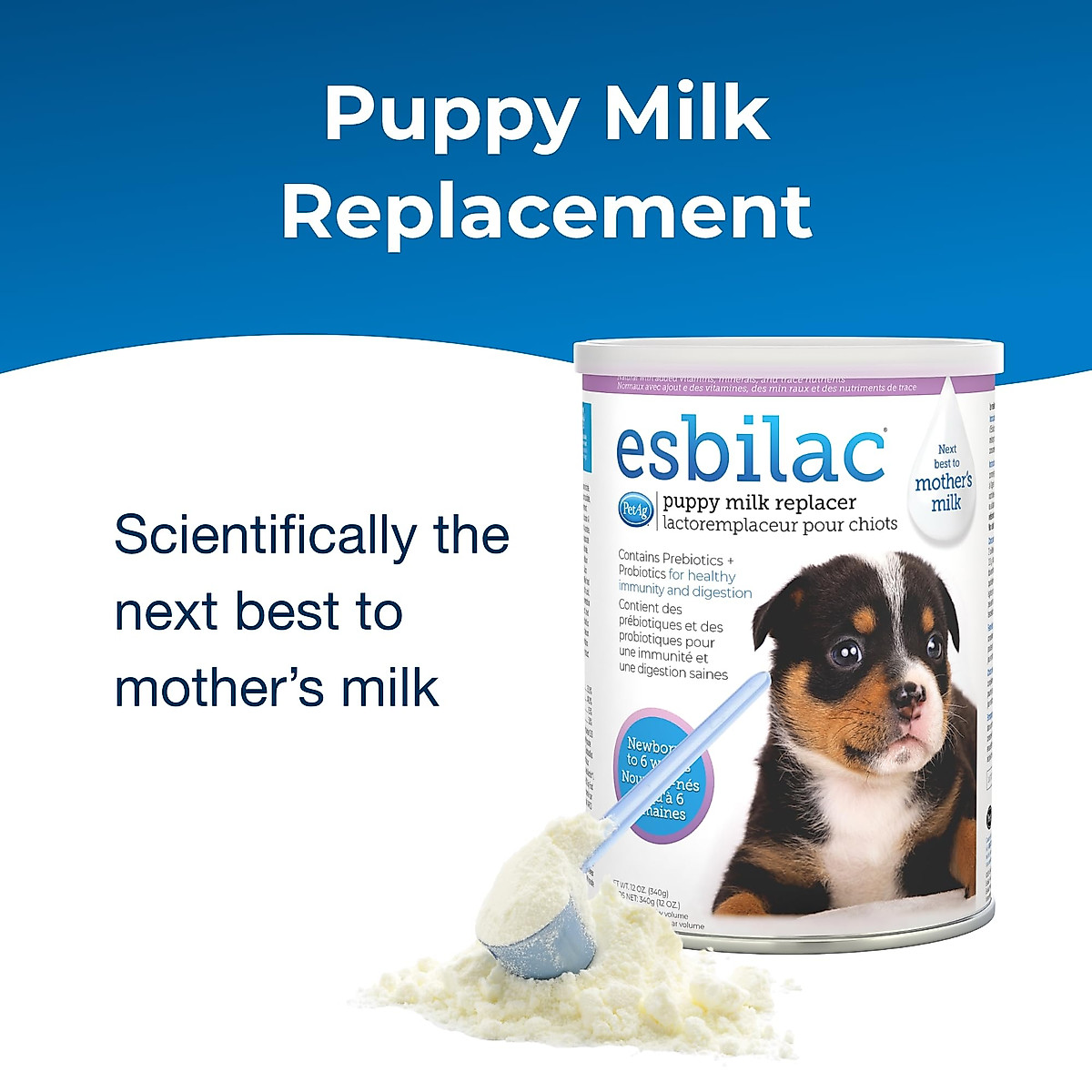 Pet-Ag Esbilac Puppy Milk Replacer Powder - 12 oz, Pack of 2 - Powdered Puppy Formula with Prebiotics, Probiotics & Vitamins for Puppies Newborn to Six Weeks Old - Easy to Digest