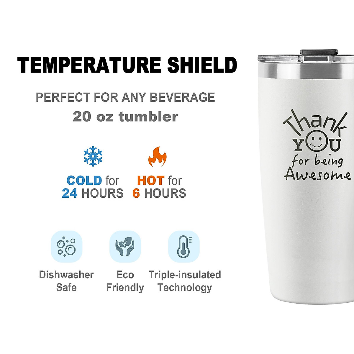 DLOCCOLD Thank You for Being Awesome Tumbler - Valentine's Day Gift, Appreciation for Employees, Coworkers, Teachers, Friends - Administrative Day Gift - White