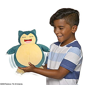 Pokemon Snooze Action Snorlax Plush, 10-Inch Plush Toy - Features Over 20 Authentic Snorlax Sounds, with 2 Modes of Play: Asleep & Awake, Plus Vibrating Belly - Eats Pecha Berry (Included)