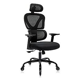 KERDOM Ergonomic Office Chair, Home Desk Chair, Comfy Breathable Mesh Task Chair, High Back Thick Cushion Computer Chair with Headrest and 3D Armrests, Adjustable Height Home Gaming Chair