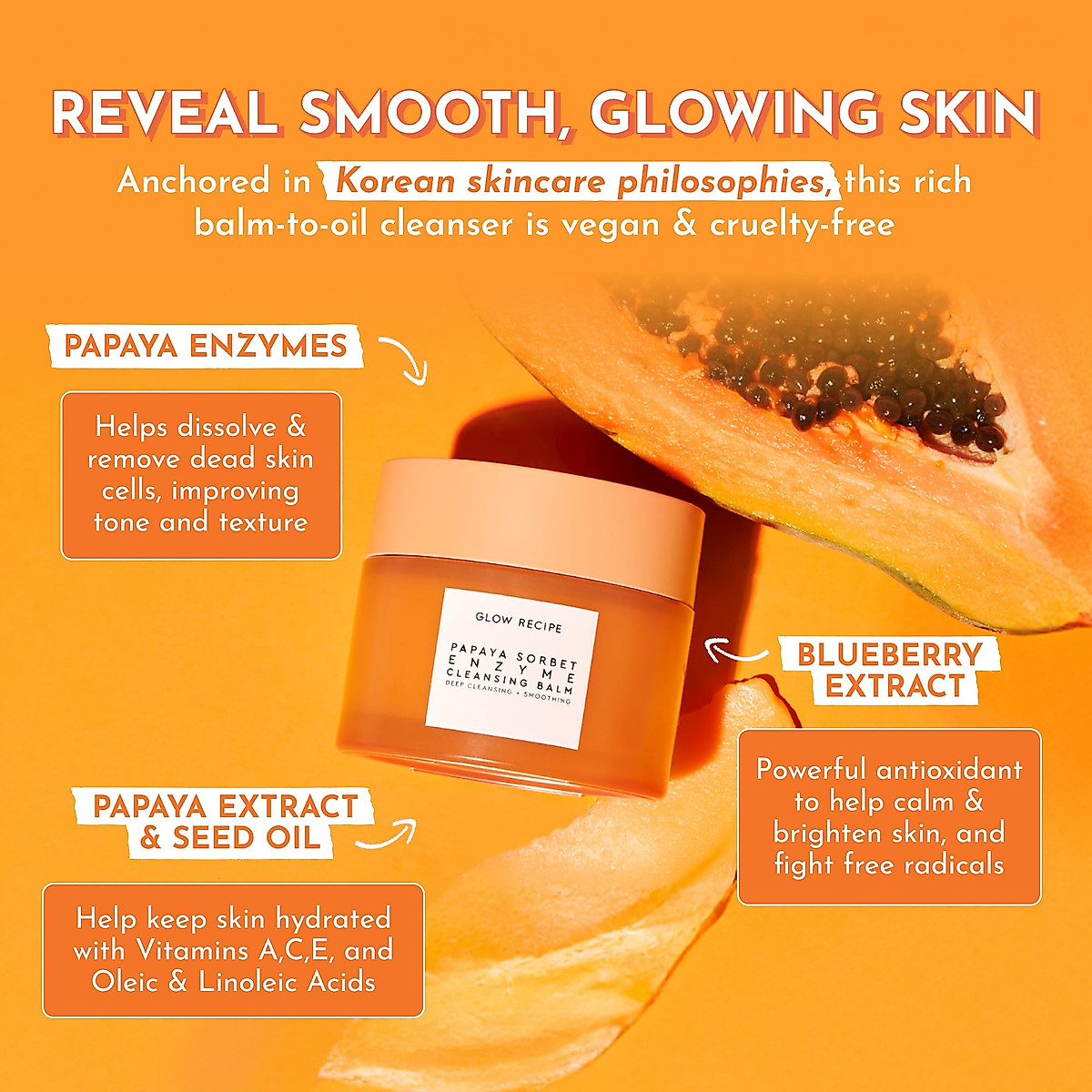 Glow Recipe Papaya Enzyme Cleansing Balm Makeup Remover - Gentle Exfoliator, Makeup Melting Balm & Face Cleanser for Women - Exfoliating Face Wash to Even Skin Tone & Lock-in Facial Hydration (3.38oz)