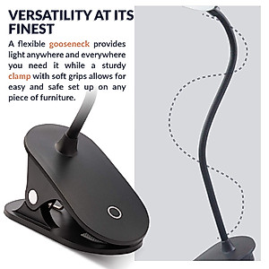 Newhouse Lighting NHCLP-USBC-BK Black Plastic Flexible and Dimmable Clip Light Clamp-Style Energy-Efficient LED Lamp with USB-C Charging Port for Office or Bedroom Use