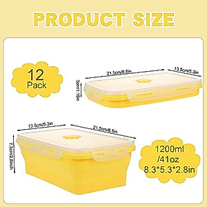 Mifoci 12 Pcs Collapsible Food Container 41 oz Silicone Containers Square Collapsible Bowls with Lids RV Lunch Prep Food Storage Collapsible Bowl for Camping Microwave Freezer Dishwasher Safe (Yellow)