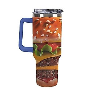 Cheeseburger Fast Food Pattern 40 Oz Tumbler Insulated Stainless Steel Water Bottle Travel Mug Car Cup with Handle And Straw
