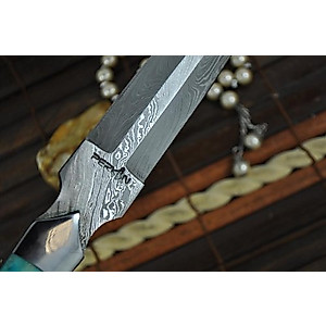 Perkin Knives - Custom Handmade Damascus Hunting Knife - Double Edge Knife