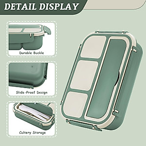 QQKO Bento Box Adult Lunch Box, Bento Box for Kids, 1200 ML Lunch Containers for Adults, Food Storage Container With 4 Compartments, Leak-Proof, Microwave, Dishwasher Safe, Green