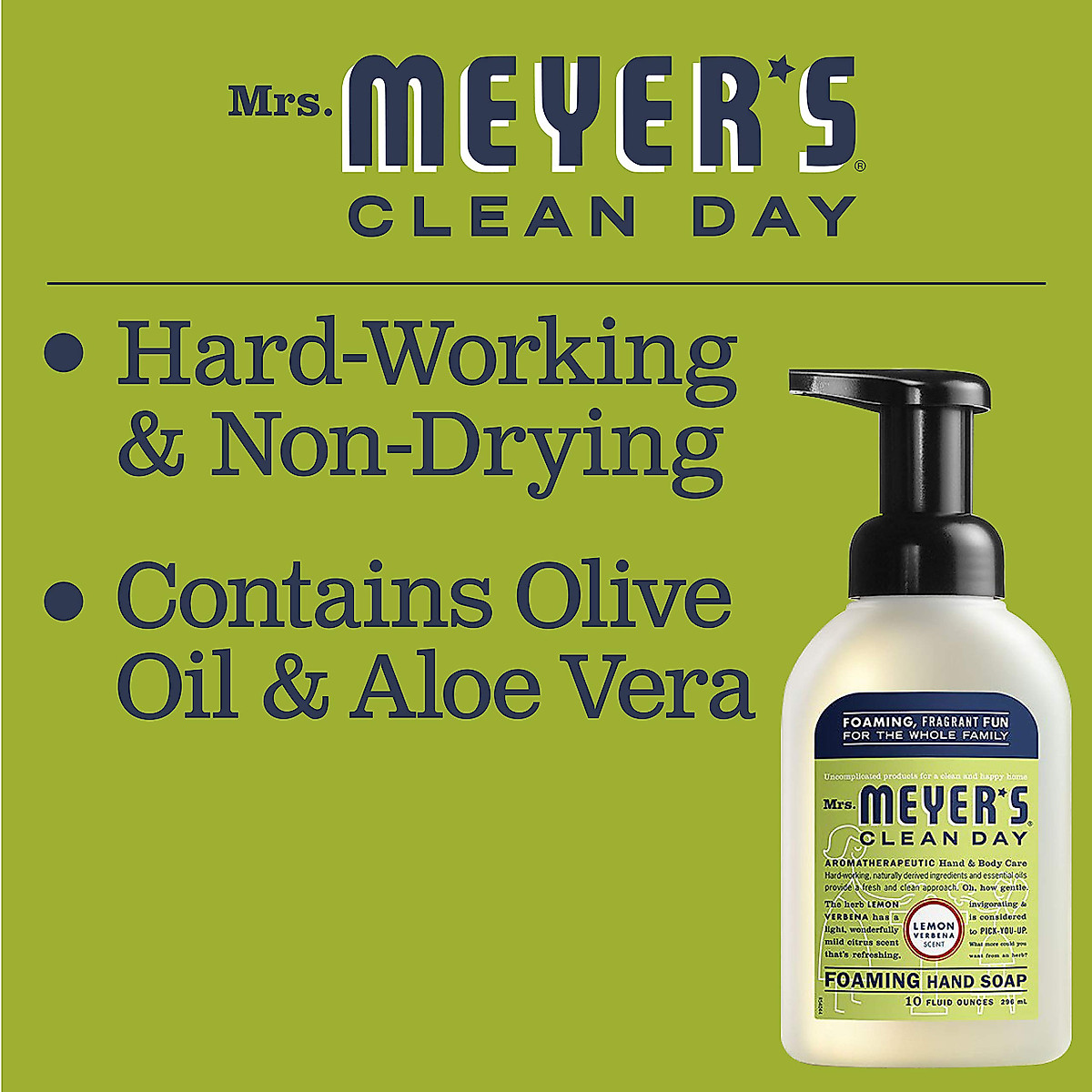 MRS. MEYER'S CLEAN DAY Foaming Hand Soap, Lemon Verbena Scent, 10 Fl oz (Pack of 2)