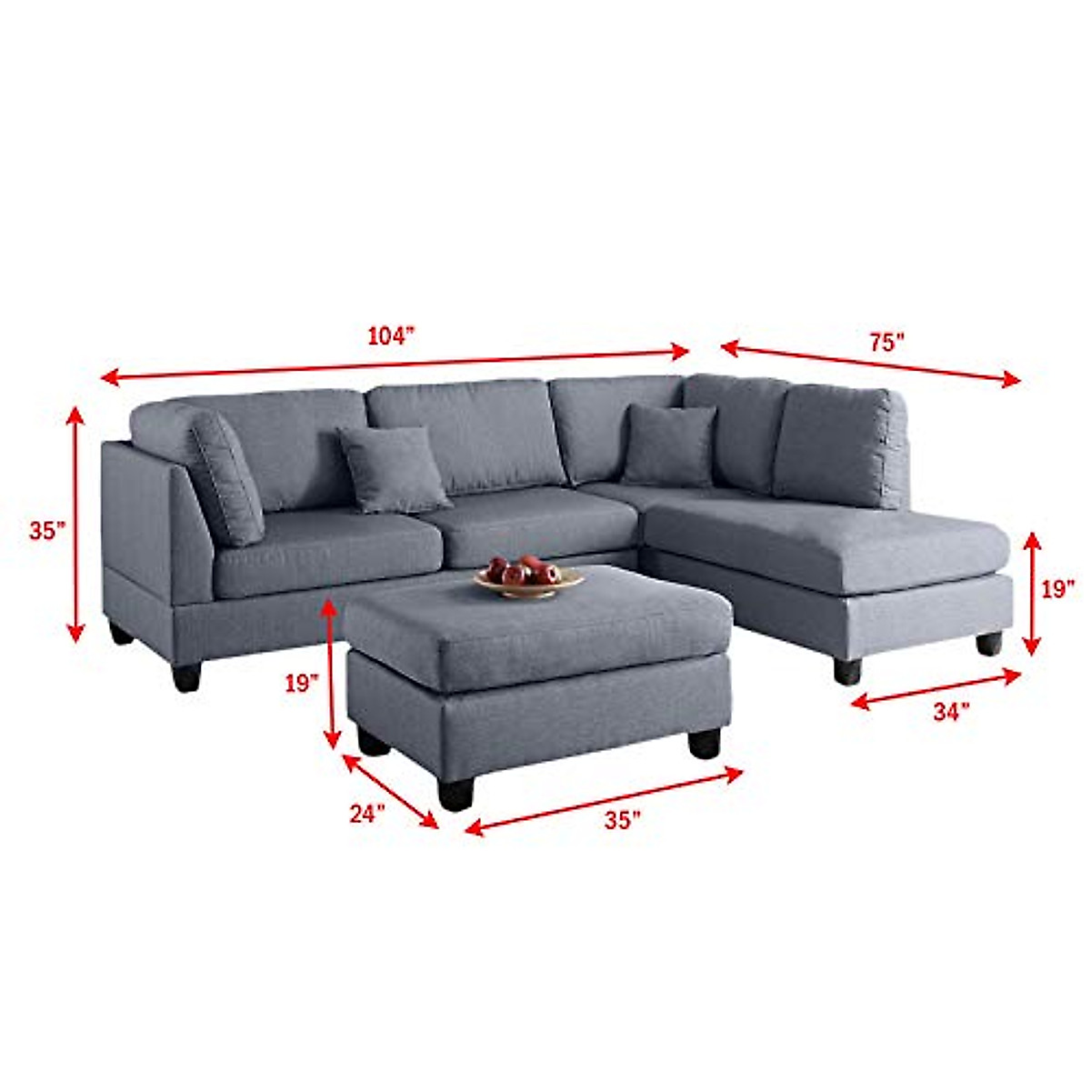 Poundex Upholstered Sofas/Sectionals/Armchairs, Grey