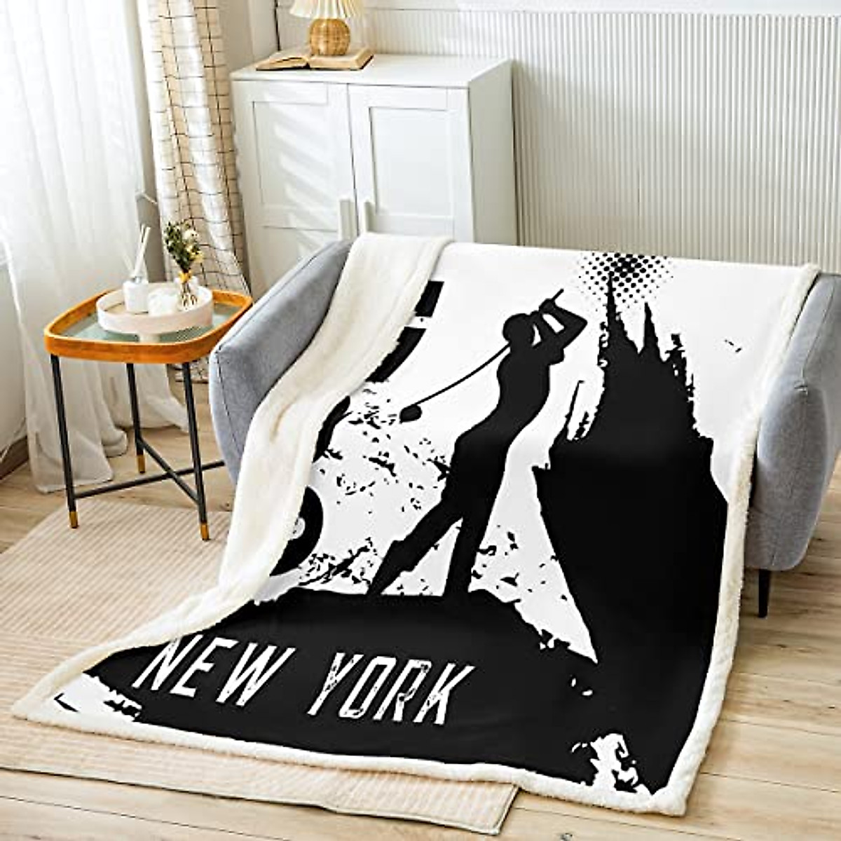 Golf Sherpa Blanket,Golf Balls Blanket Sports Game Theme Throw Blanket Twin for Chair Black White Fleece Blanket Boys Room Decorative Plush Blanket Teens Adults Bedroom Decor Caring Gift for Men