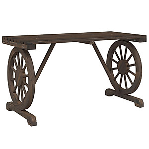 vidaXL Solid Fir Wood Patio Table 35.4""x19.7""x15.7"" - Brown Rectangular Outdoor Dining/Garden/Terrace Furniture with Wagon Wheel Design, 365114