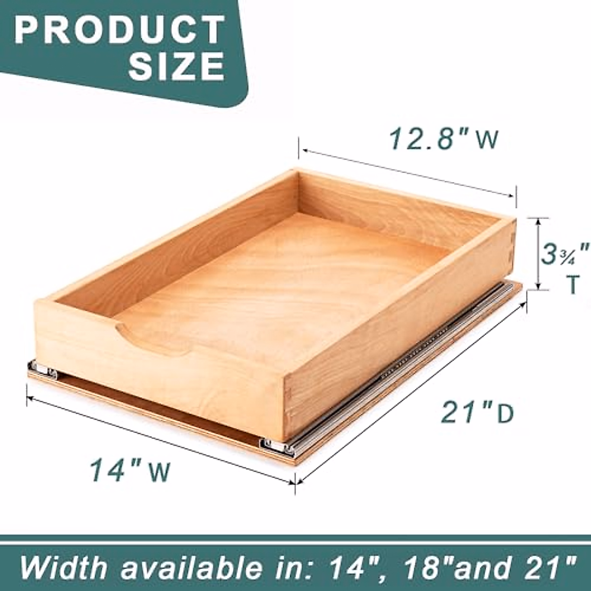 SITOO Pull Out Drawers for Kitchen Cabinets, Pull Out Cabinet Organizer, Fully Assembled Wood Cabinet Pull Out Drawer, Fast and Easy DIY Installation, 14”W x 21”D