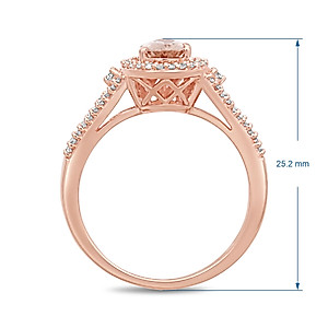 Jewelili 10K Rose Gold 7X5 MM Pear Shape Morganite and 1/4 Cttw Natural White Round Diamond Ring, Size 7