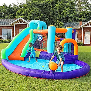 AirMyFun Inflatable Water Slide, Water Bouncy House for Wet and Dry with Climbing Wall, Jumping and Splash Pool,Water Bounce House with Slide for Big Kids