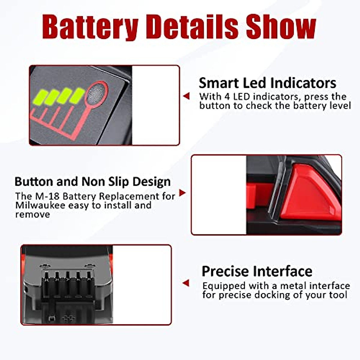 2-Pack 6.5Ah 18V M-18 Battery Replacement for Milwaukee M-18 Battery Compatible with Milwaukee 18V Battery 48-11-1862 48-11-1850 48-11-1840 48-11-1828 48-11-1820 48-11-1815 Cordless Tools Batteries