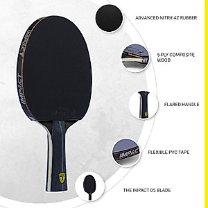 Killerspin Impact D5 Ping Pong Paddle, Table Tennis Racket, Table Tennis Equipment for Intermediates, Table Tennis Paddle with Wood Blade, Black