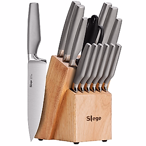 Knife Set,15 Pcs Kitchen Knife Set,Stainless Steel Knives with Wooden Block,Professional Chef Knifes Set for Kitchen,Multipurpose sharp knife,gray