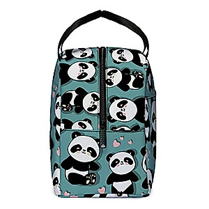 Panda Lunch Bag, Cute Kids Insulated Lunch Box Reusable Cooler Tote Bag Multi-functional School Lunch Container for Teen Boys Girls (Teal)