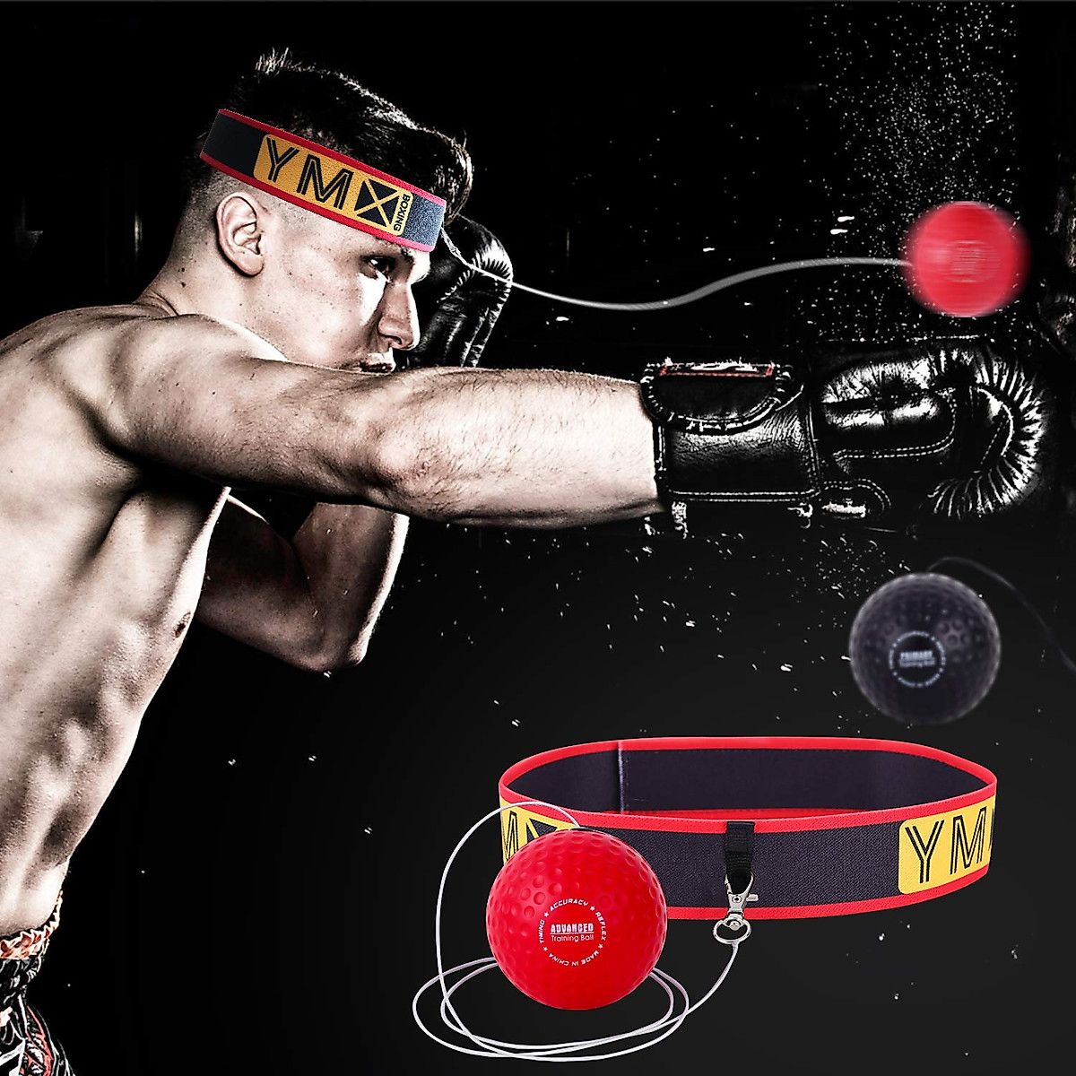 YMX BOXING Training Reflex Ball - Adjustable Elastic Head Band, Light Weight Soft Foam Balls - Improve Hand to Eye Coordination, Reaction Speed, Focus, Accuracy - Cardio Sports Exercise Equipment