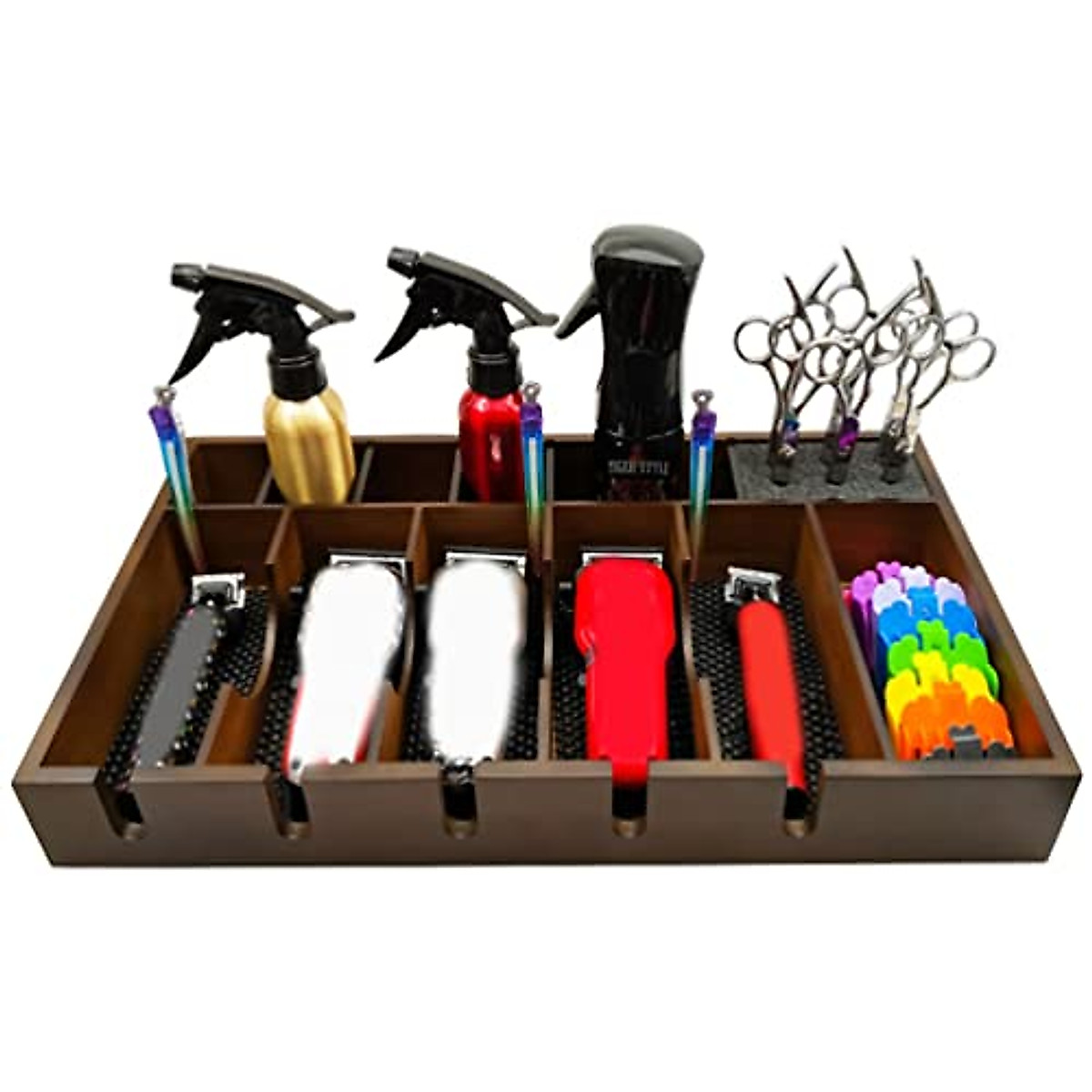 Barber Wooden Blade Rack Storage Tray: Hair Clipper Storage Tray Organizer Plastic Clipper Guide Comb Organizer Hairstylist Tools Storage Rack Salon Accessories Hair Clipper Wooden Holder